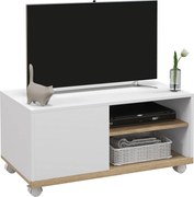 HOMCOM Moderní TV Stánek na Kolečkách pro Televize do 42 Palců - TV Stánek do Obývacího Pokoje s 1 Dvéřmi a 2 Úložnými Policemi 80x45x39,5 cm Bílý | A