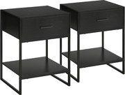 HOMCOM Sada 2 moderních nočních stolků, 2 noční stolky do ložnice a obývacího pokoje, se zásuvkou a otevřenou policí, moderní design, MDF a ocel, 45x4