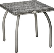 Zahradní stolek Outsunny z ratanu se železnými nohami, nosnost 30 kg, venkovní stolek pro terasu, balkon 45x45x44 cm šedý | Aosom