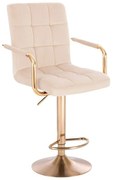 LuxuryForm DESIGN Barová židle VERONA GOLD VELUR na zlaté kulaté podstavě - krémová