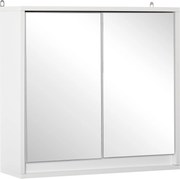 Koupelnová skříňka HOMCOM se zrcadlem, 2 dveřmi a nastavitelnou policí, závěsná koupelnová skříňka pro toaletu, moderní styl 48x14,5x45 cm Bílá | Aoso