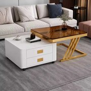 LuxuryForm DESIGN Konferenční stolek BOLT 70 × 70 / 60 × 60 cm – bílý / zlatý (set 2 ks)
