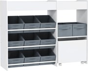AIYAPLAY Dětský regál na hračky s 11 látkovými boxy, horní přihrádky, 3 samolepky, dětský regál s přihrádkami do dětského pokoje, mateřské školy, 105…