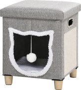 PawHut kočičí jeskyně s polštářem a škrabací podložkou, hrací míč, protiskluzová, šedá, polyester pro kočky | Aosom.de