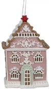 Růžová závěsná vánoční ozdoba perníková chaloupka Gingerbread - 6*4*9 cm