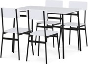 Jídelní set CORTINA 1+4 - bílý / černé kovové nohy