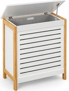koš na prádlo, s víkem, 80 l, bambus/dřevo, 60x50x30 cm, bílá/přírodní, Dekorino KP20260011