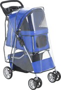 Kočárek pro psy Kočárek pro psy Skládací kočárek pro kočky do 10 kg s krytem proti dešti Odrazové proužky Úložný koš 77x44x102cm Modrý
