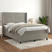 Box Spring Postel S Matrací Samet Světle Šedá vodorovné pruhy 140 x 190 c