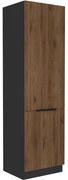 MONZA o | vysoká skříňka 60 LO-210 2F pro vestavnou lednici | 60 cm | UNI dvířka | černá/ořech okap