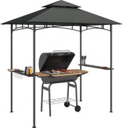 Outsunny BBQ pavilon s LED 240 x 150 x 258 cm, voděodolný a ohnivzdorný zahradní pavilon s dvouvrstvou střechou, bočními policemi, zahradní pergola s