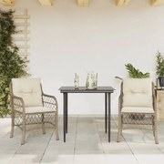 3dílný bistro set s poduškami béžový polyratan 3212138