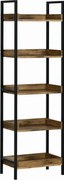 HOMCOM Knihovna v industriálním stylu s 5 policemi, Dřevěná a kovová knihovna pro domov a kancelář, 48x30x155cm, Rustikální hnědá | Aosom