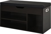 HOMCOM Zateplený botník do předsíně, skříňka s regálem na boty, se 3 přihrádkami, potah z PU kůže, 80x30x43 cm, Černá | Aosom