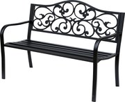 Outsunny 2-místná zahradní lavička s rozkládacím stolem, nosnost 240 kg, zahradní nábytek pro terasu a venkovní prostory 150x58.5x90 cm Černá