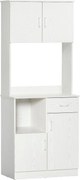HOMCOM Kuchyňský Buffet Kuchyňská Skříň Multi-Úložná 4 Dveře 1 Zásuvka Polička + Velký Pracovní Pult 71 x 41 x 178 cm Bílý MDF | Aosom