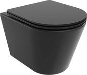 Mexen Rico, závěsná WC mísa 490x360x370 mm, Rimless Tornádo + WC sedátko z duroplastu, černá matná, 30721085T