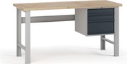 Dílenský pracovní stůl G7, buková spárovka, 1700 x 685 x 840 mm, 1x kontejner, 3 zásuvky, grafit