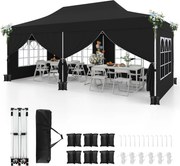 Costway Pavilon skládací pavilon s 6 odnímatelnými bočními stěnami a – černý
