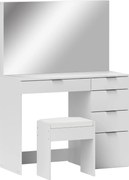 HOMCOM Set toaletního stolku s zrcadlem a 5 zásuvkami 97,2x44,5x136,5 cm a polstrovaným make-upovým stoličkem 40x24x46 cm, bílý | Aosom