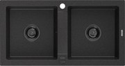 Mexen Mario, granitový dřez 820x436x161 mm, 2-komorový, černá-stříbrná metalíza s černým sifonem, 6504822000-73-B