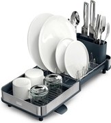 Černý nastavitelný plastový odkapávač 31x19 cm Extend Slim Steel – Joseph Joseph