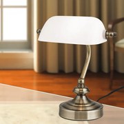 Orion LA4-1165/1-Opal Stylová stolní lampa BANKIR patina BÍLÉ sklo
