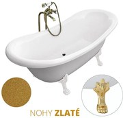 Besco Volně stojící vana ze sanitárního kompozitu Amelia Glam Z 190x77 bez přepadu Typ a barva výpustě: bez odpadového sifonu, Barva podpěrných nožek: Zlatá