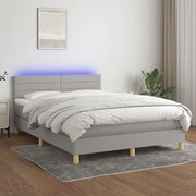 Box spring postel s matrací a LED světle šedá 140x200 cm textil