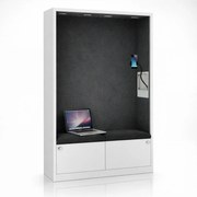 Kancelářská akustická kabina se sedátkem a USB-C portem, korpus bílý / sedák tmavě šedá, 1150 mm: SALLY MentalBox