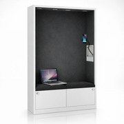 Skříň se sedákem a zónou ticha SALLY MentalBox, bílá konstrukce, tmavě šedý sedák, 1850 x 1150 x 400 mm