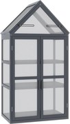 Outsunny Mini Skleník 3 Patra Zahradní Postel s Otevíratelnou Střechou a Dvojitými Dveřmi z Dřeva a Polykarbonátu, Voděodolný, Přírodní, 70,5 x 42 x 1