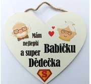 Bondecor Dřevěná dekorace srdce "Mám nejlepší babičku a super dědečka" 15x17cm Jazyk: CZ