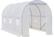 Outsunny Zahradní Skleník 3,5x2x2 m Tunelový Skleník s 6 Okny z Tkaniny a Zipovým Vchodem, UV-Odolný Skleník pro Terasu nebo Zahradu Bílý | Aosom