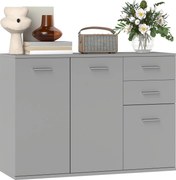 HOMCOM Obývací pokoj komoda se 3 skříněmi a 2 šuplíky, moderní úsporná komoda s nastavitelnou policí, 106x35x76 cm, světle šedá | Aosom