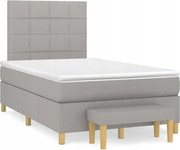 Box Spring Postel S Matrací Textil Světle Šedá Blok se čtverci 120 x 190