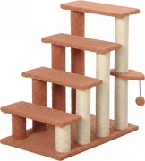 PawHut 4stupňové schody pro kočky se škrabadlem pro domácí mazlíčky do 5 kg, schody pro psy s míčkem na hraní, plyš, hnědá, 60 x 40 x 64 cm | Aosom.de