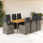 9dílný zahradní bistro set s poduškami šedý polyratan 3277027