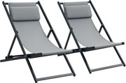 Outsunny Sada 2 skládacích hliníkových lehátek s nastavitelným opěradlem a podhlavníky na terasu, patio, venku 58x96,5x91,5 cm Tmavě šedá | Aosom