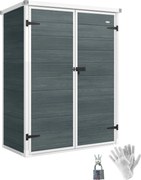 Outsunny zahradní domek 0,81 m² — 134 x 68,5 x 170 cm, plastový domek s integrovanou podlahou, 2 sklápěcí police, dvoukřídlé dveře se zámkem, šedý dře