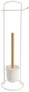 Stojan na toaletní papír a WC kartáč White Bamboo, bílý/s dřevěnými prvky, O