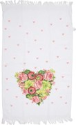 Bílý kuchyňský froté ručník se srdíčkem z květů - 40*66 cm