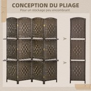 HOMCOM Paravan 4 Panely 160 x 170 cm s 2 Policemi, Skládací, Borovicové Dřevo pro Kancelář, Obývací Pokoj, Ložnici, Hnědý | Aosom