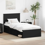 Rám postele s čelo Černá 90 x 200 cm Masivní borové dřevo 3410646