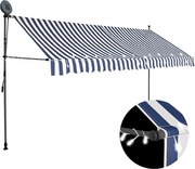 Ručně zatahovací markýza s LED světlem 400 cm modrobílá 145847
