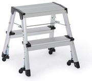Hliníkové skládací schůdky s kolečky, oboustranné, výška 420 mm