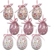 9ks dekorace bílo-růžové závěsné vajíčko s květy Spring Egg - Ø 5*8 cm