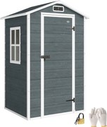 Zahradní domek Outsunny z pryskyřice se dřevěným efektem, s podlahou a oknem, 128 × 104 × 196 cm — patinovaná šedá | Aosom
