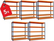 Akce 5x Regál 3120x180x50 cm profesionální 5-policový, nosnost 200 kg - modro-oranžový