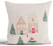 MK Lůžkoviny Vánoční bavlněný povlak na polštářek Renforcé 40 x 40 cm - Perníková chaloupka krémové